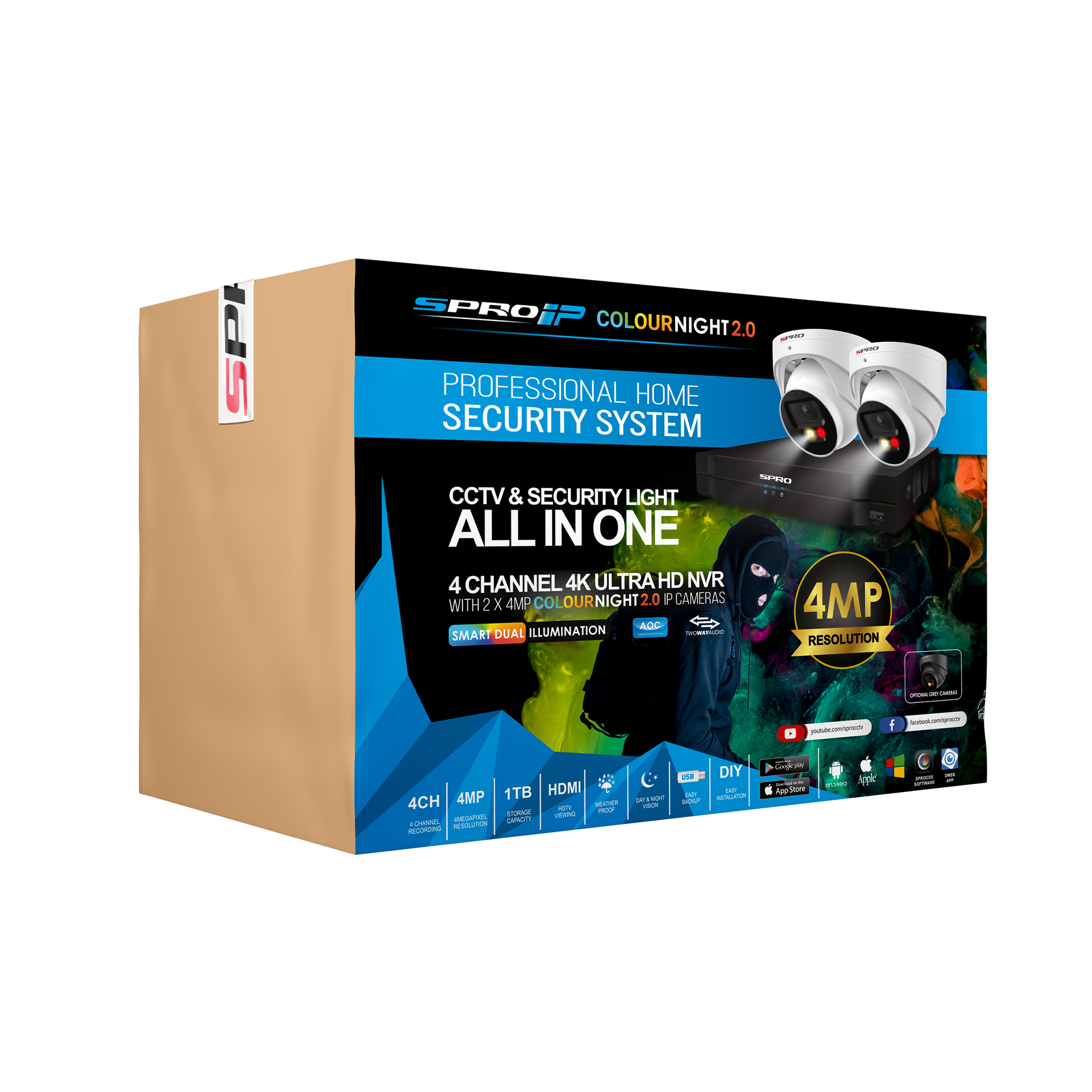 SPRO 4MP Colour Night 4-Channel Bundle Kit - Enhanced Night Vision Surveillance